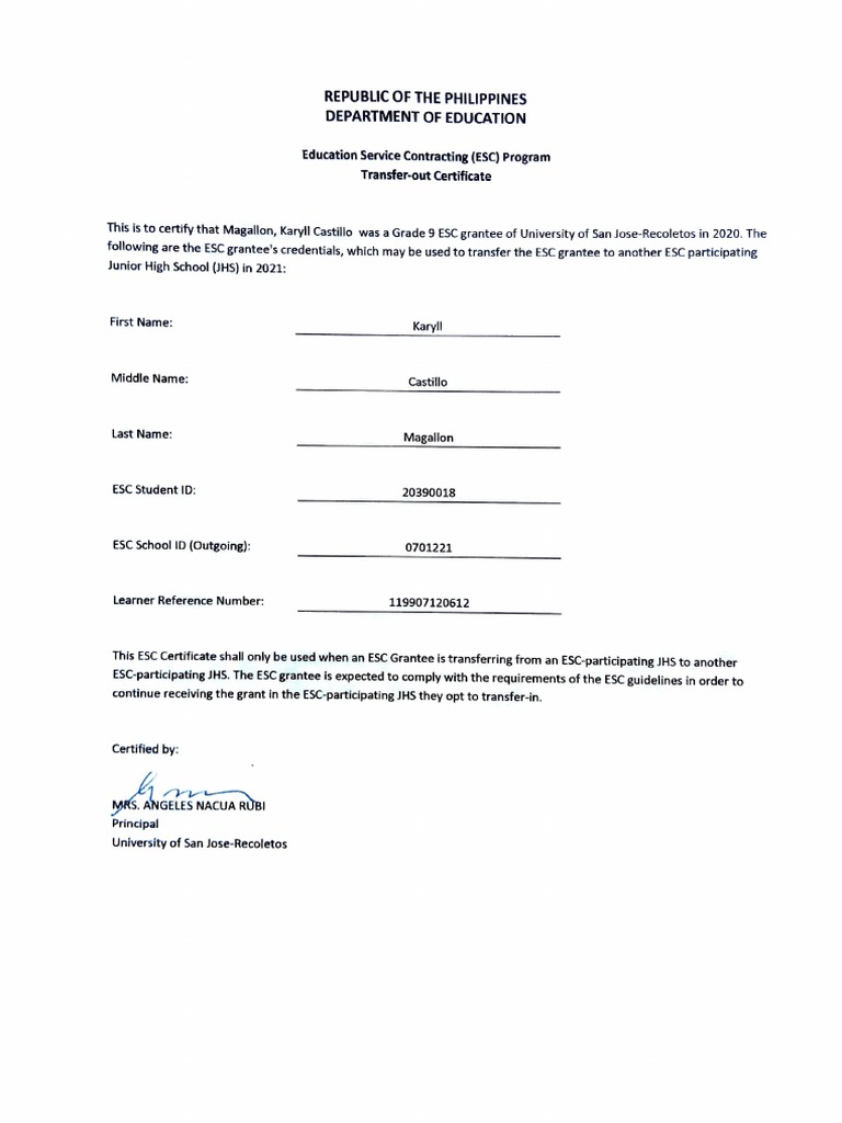 Magallon Esc Certificate | PDF