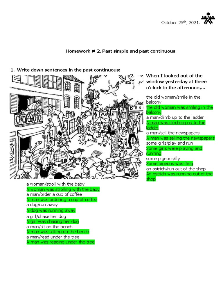 Homework # 2. Past Simple and Past Continuous | PDF