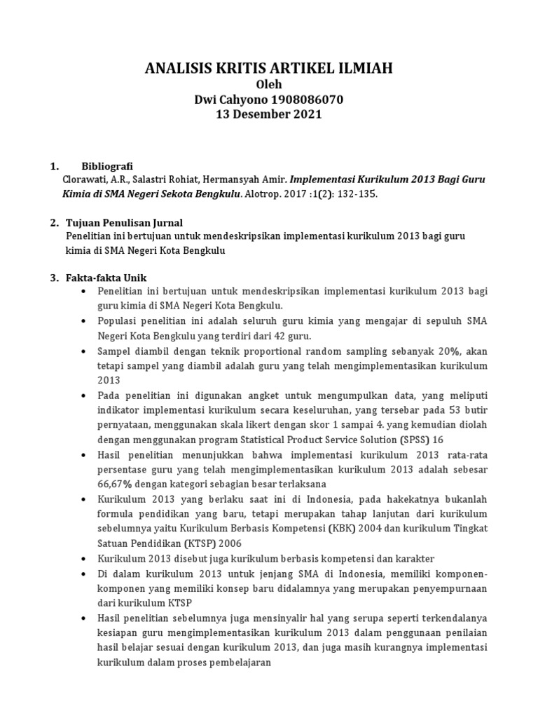 Format Dan Rubrik Analisis Kritis Artikel Ilmiah | PDF