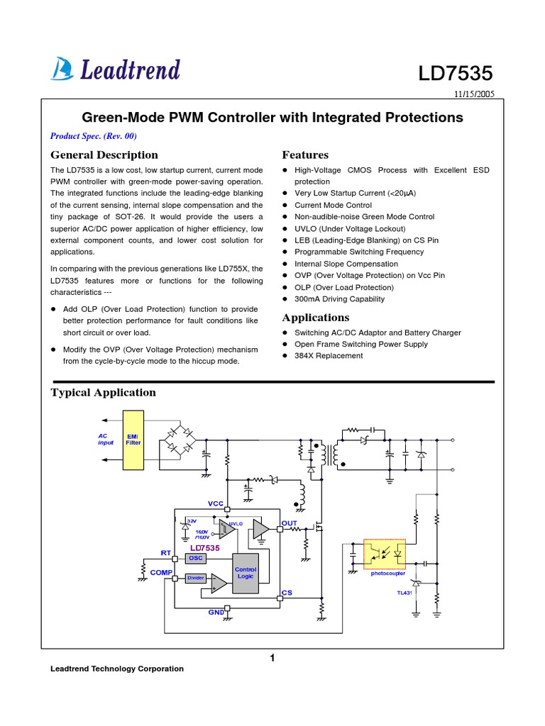 Green-Mode PWM Controller With Integrated Protections: General Description Features | PDF ...