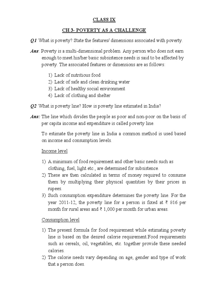 Notes CH 3 Poverty As A Challenge | PDF | Poverty | Poverty & Homelessness