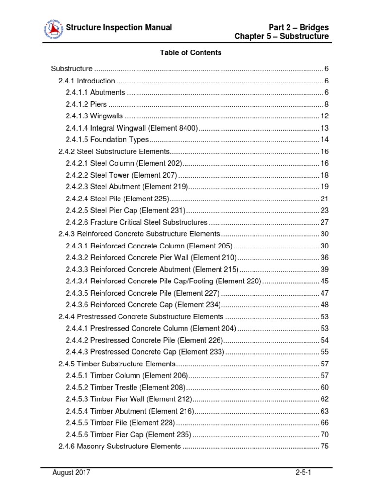 Structure Inspection Manual Part 2 - Bridges Chapter 5 - Substructure ...