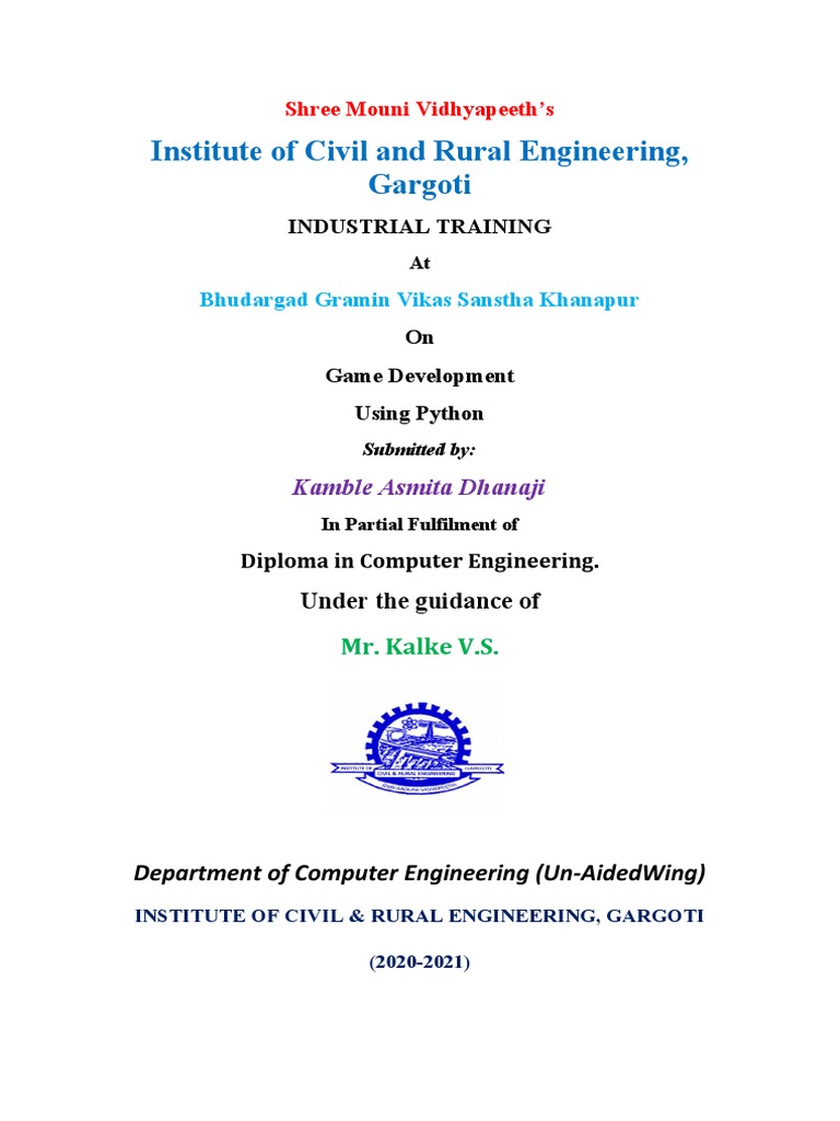 Institute of Civil and Rural Engineering, Gargoti: Industrial Training ...