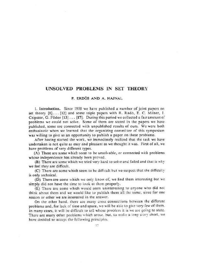 Unsolved Problems in Set Theory - P. Erdős, A. Hajnal | PDF ...