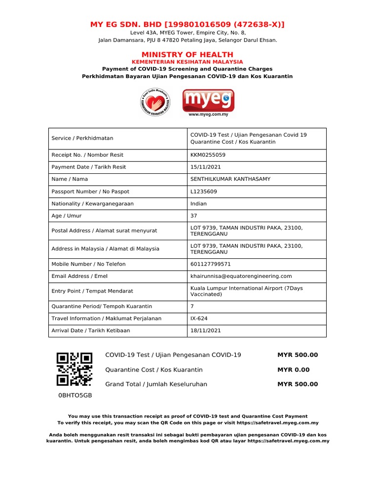 COVID-19 Test and Quarantine Receipt | PDF | Technology & Engineering