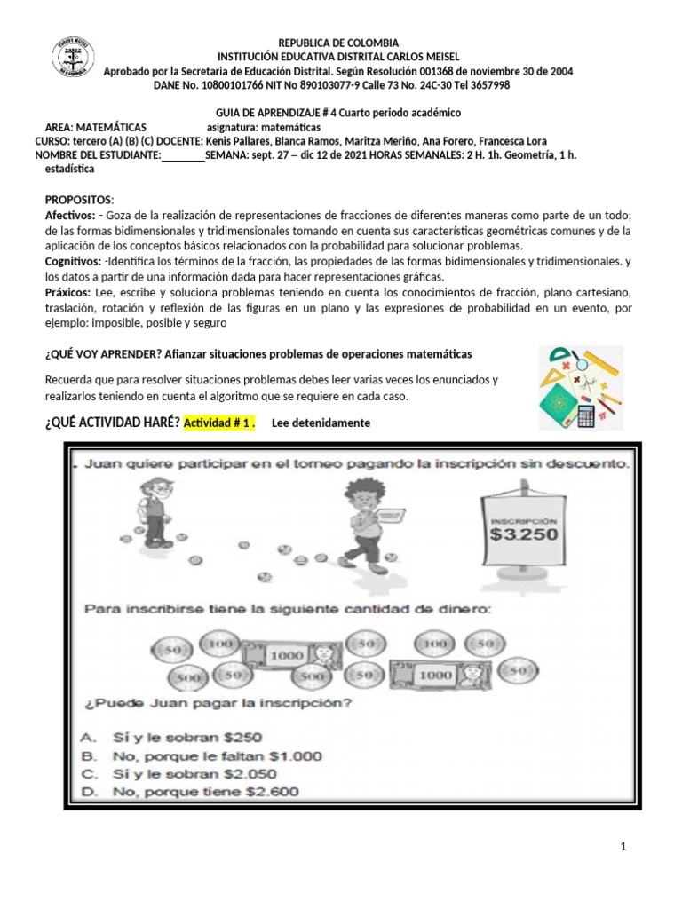 Area - Matematicas-Tercer Grado-Cuarto Periodo | PDF | Rotación ...