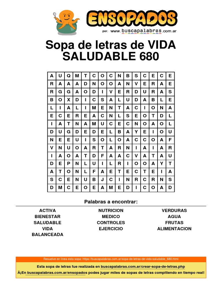 Sopa de Letras de Vida Saludable - 680 | PDF