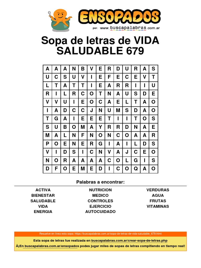 Sopa de Letras de Vida Saludable | PDF