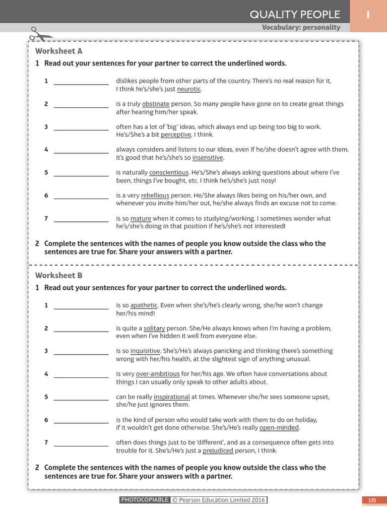 Quality People: Worksheet A | PDF | Adjective | Adverb
