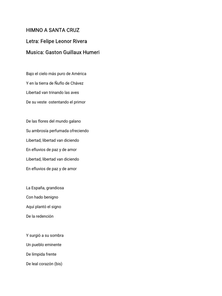 Himno a Santa Cruz: Letra y Significado | PDF