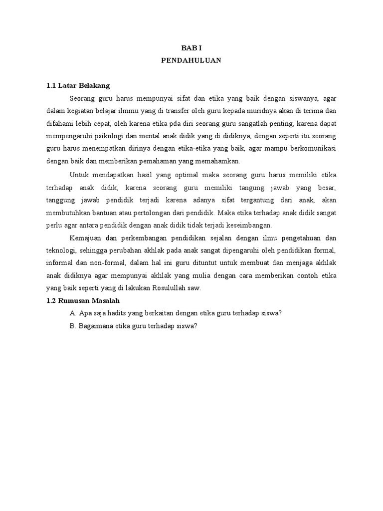 Makalah Hadist Etika Guru Terhadap Siswa | PDF