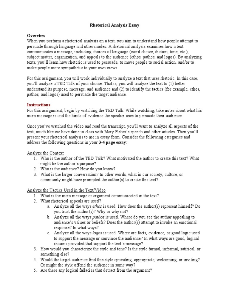 Rhetorical Analysis Instructions sp2017 1 1 1 | PDF | Rhetoric | Essays