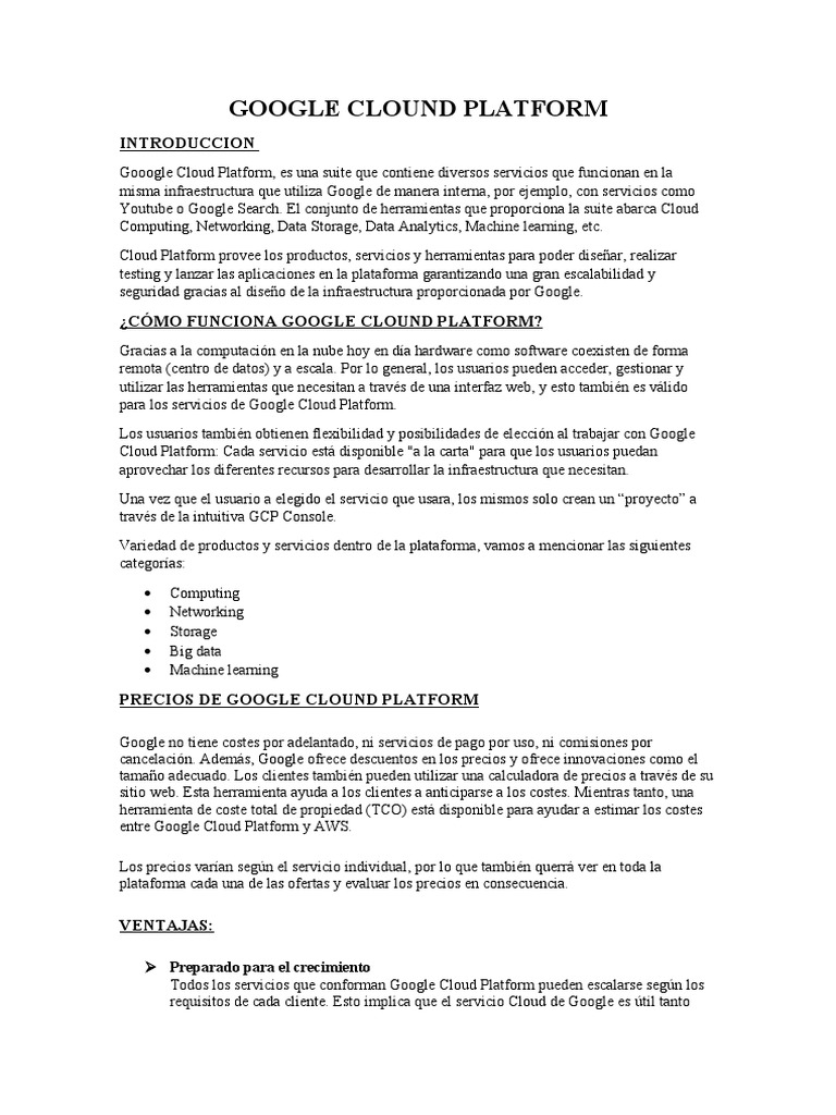 Google Clound Platform | PDF | Computación en la nube | Informática