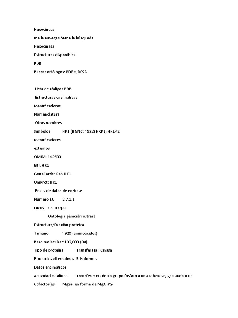 Hexocinasa: Función y Estructura | PDF | Enzima | Metabolismo