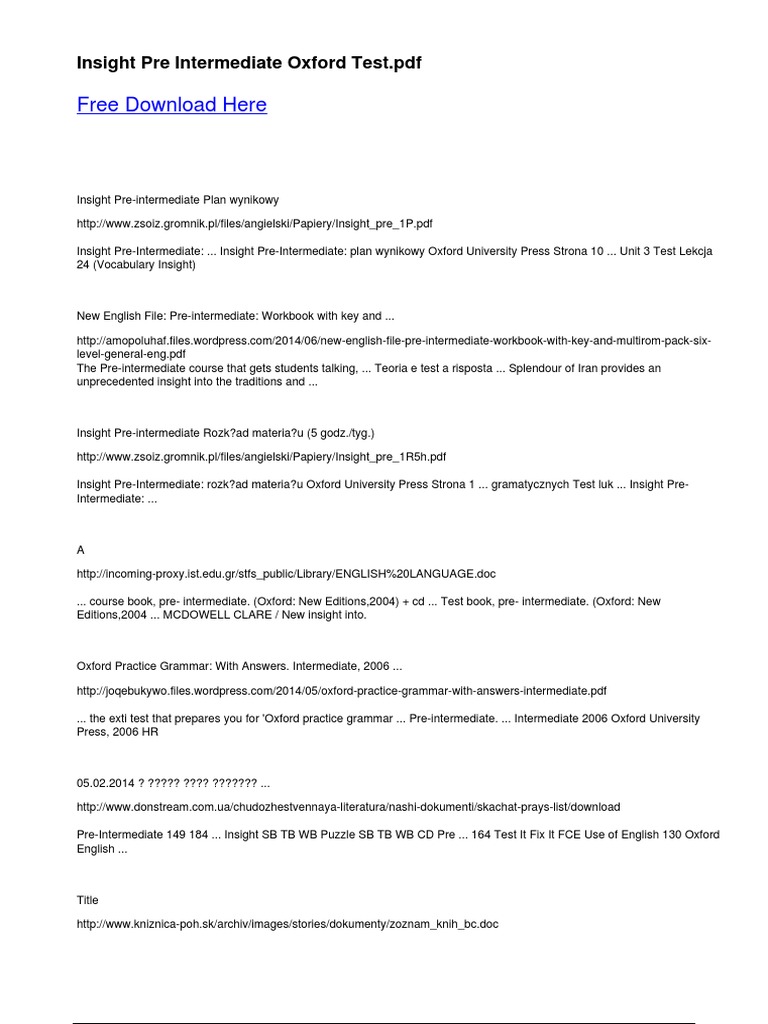 Free Download Here: Insight Pre Intermediate Oxford Test PDF | PDF
