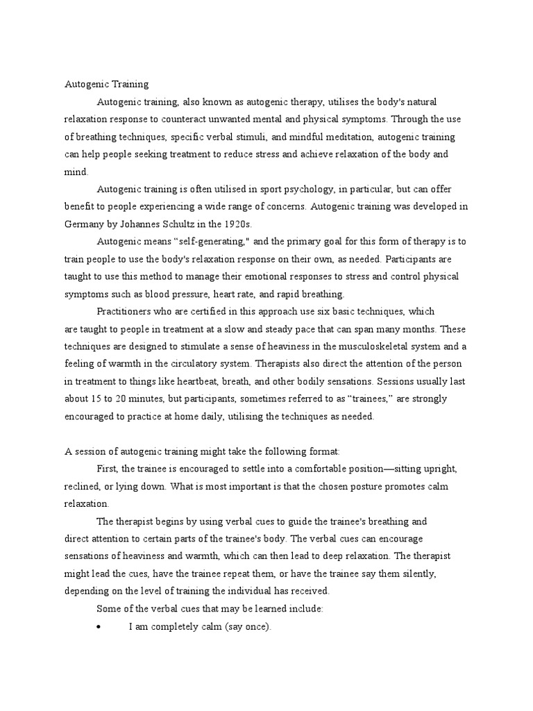 Autogenic Training | PDF | Relaxation (Psychology) | Human Nature