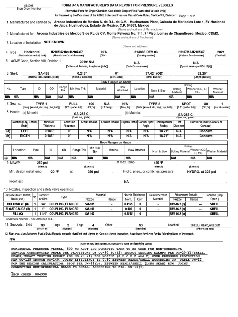 (Name and Address of Manufacturer) : Body Flanges On Shells | PDF ...