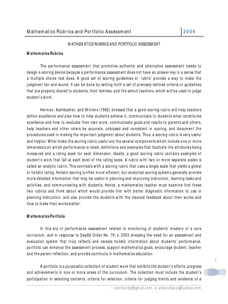 Mathematics Rubrics and Portfolio | PDF | Rubric (Academic ...