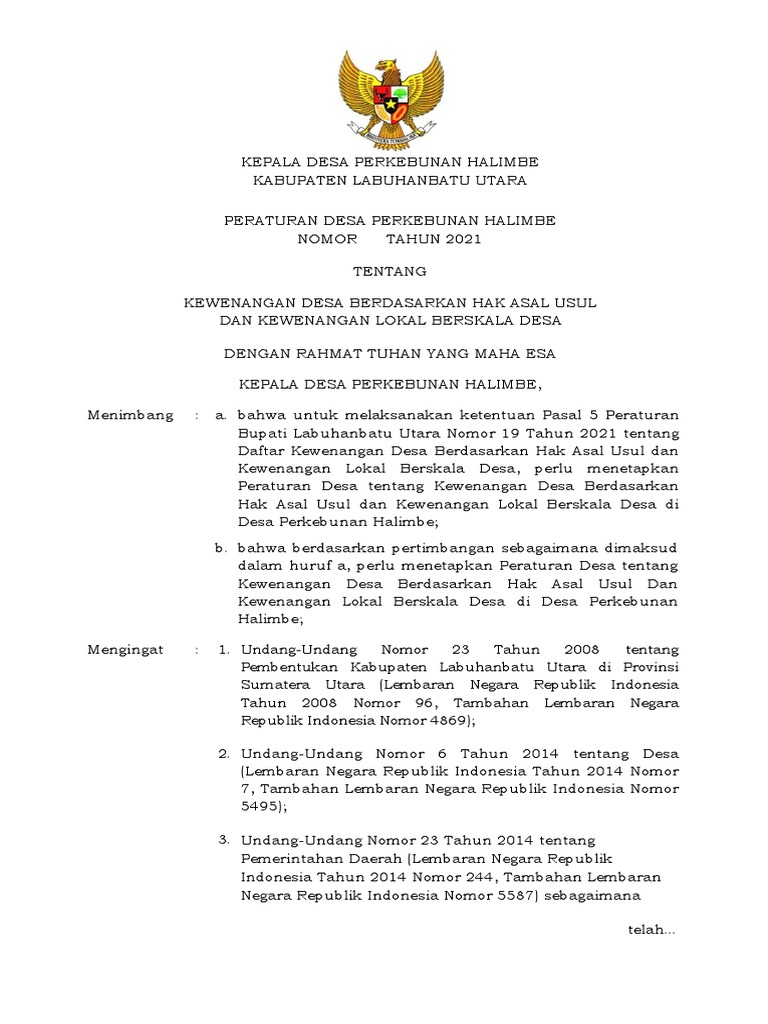 Contoh Perdes Kewenangan Desa Fix | PDF