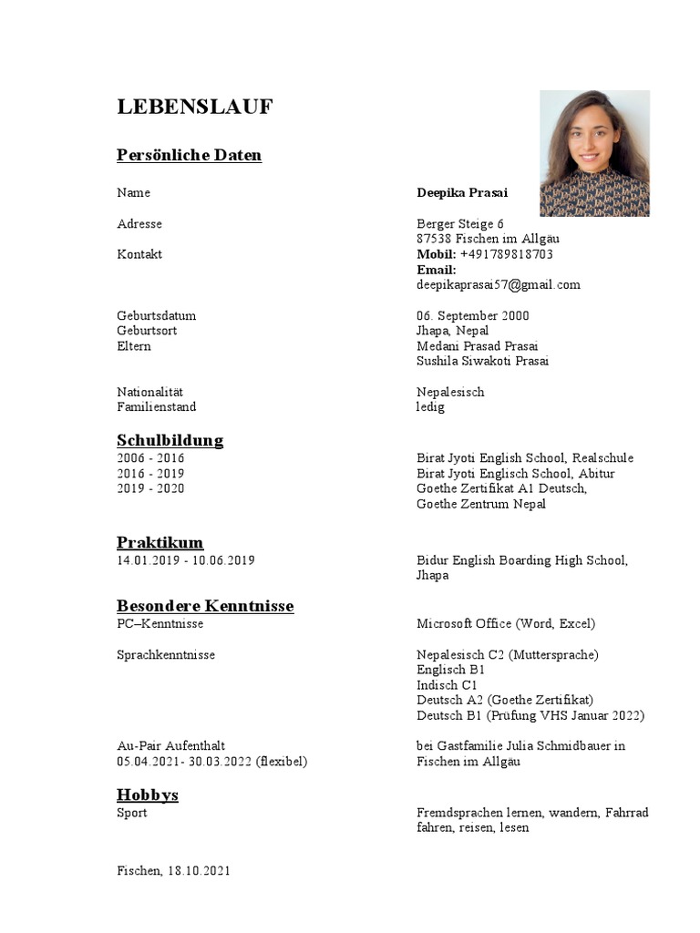Lebenslauf Oktober21 Deepika | PDF