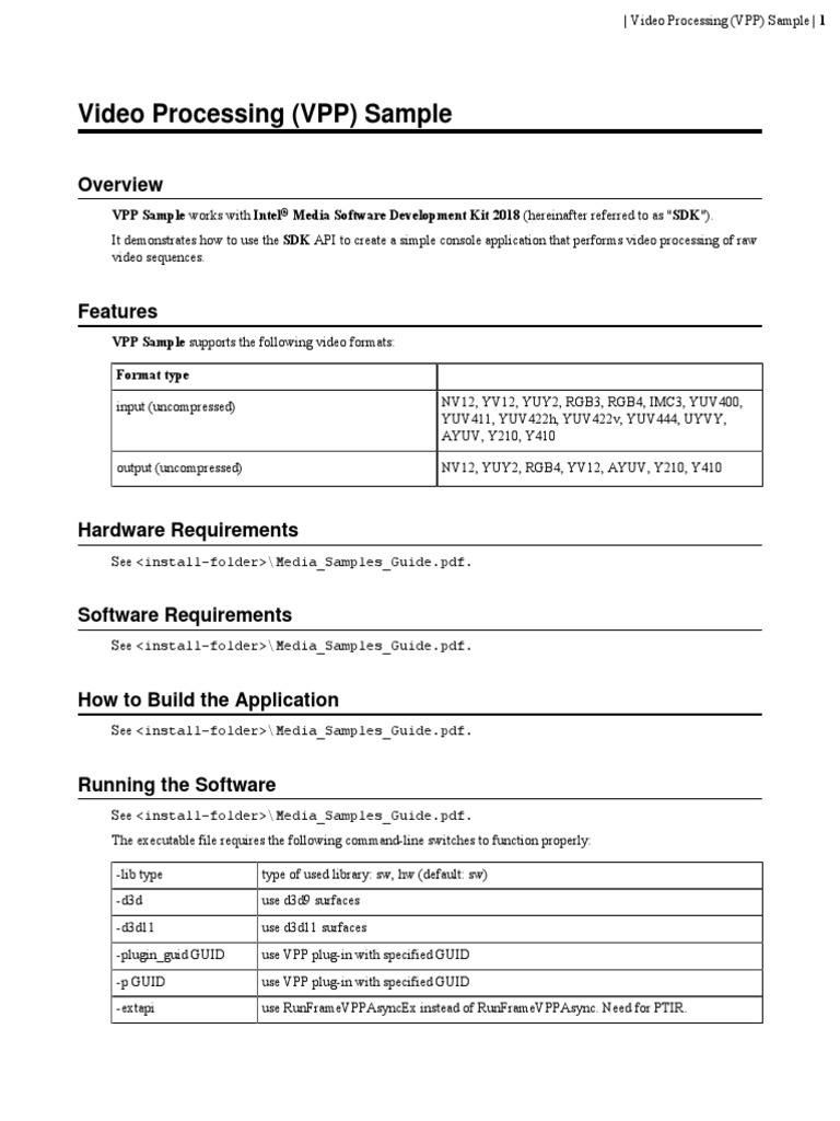 Video Processing (VPP) Sample | Download Free PDF | Video | Intel