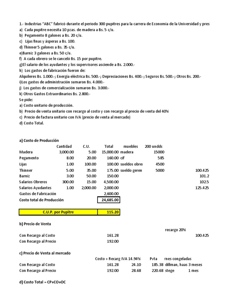 Costos de producción y ventas de pupitres universitarios | PDF | Costo | Inventario