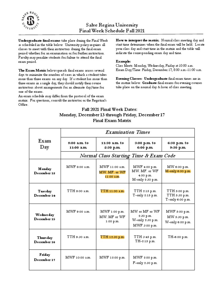 Fall 2021 Final Exam Matrix-2 | PDF | Test (Assessment)
