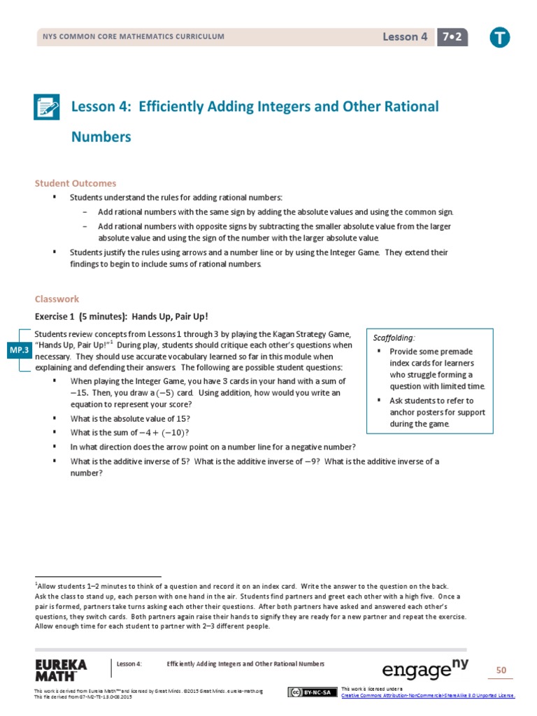 Lesson 4: Efficiently Adding Integers and Other Rational Numbers | PDF ...