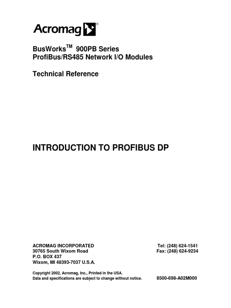 Introduction To Profibus DP: Busworks 900Pb Series Profibus/Rs485 ...