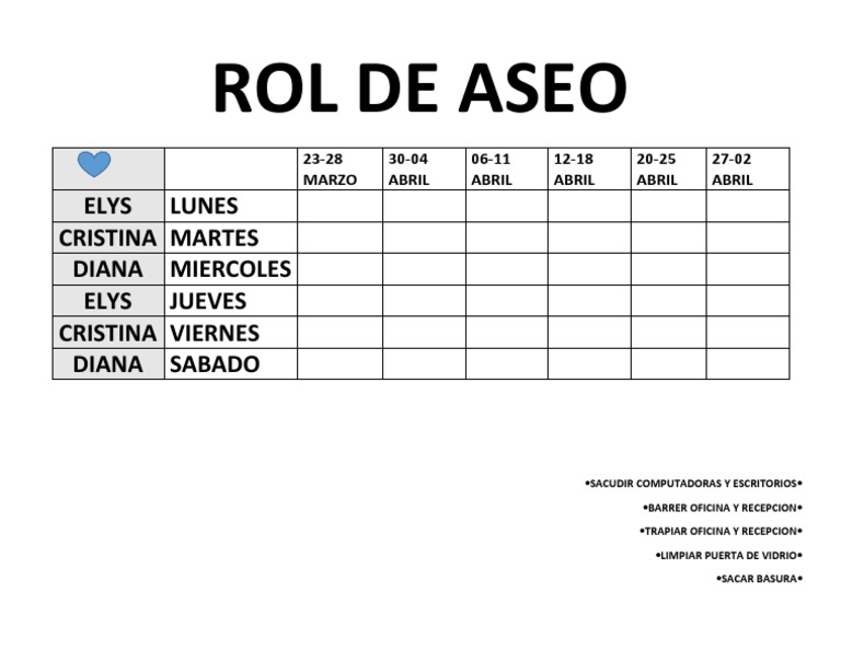 Rol de Aseo | PDF