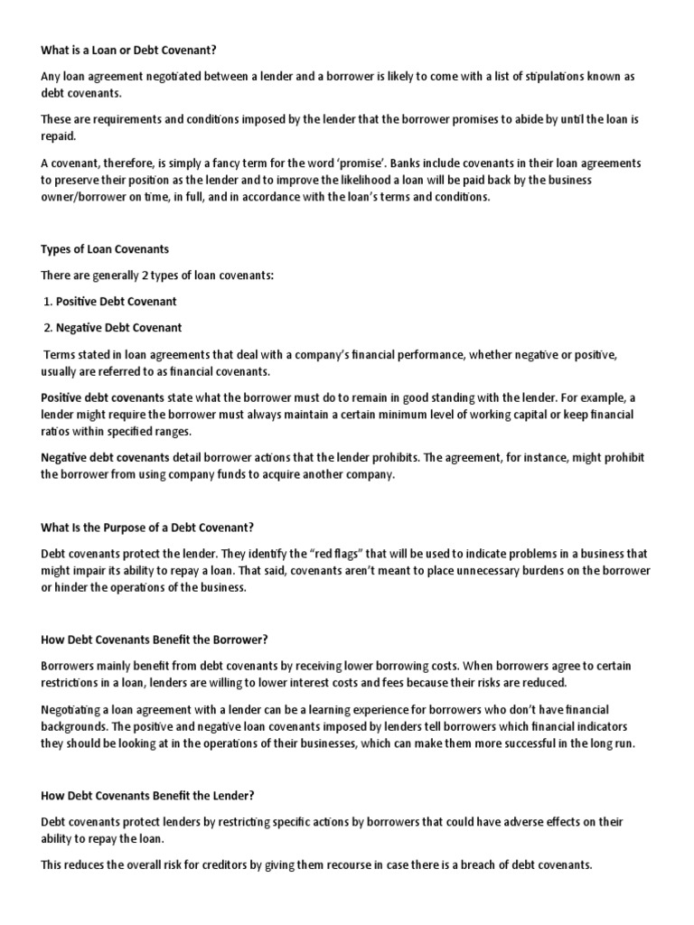 Module 6 - What Is A Loan Covenant | PDF | Loans | Debt