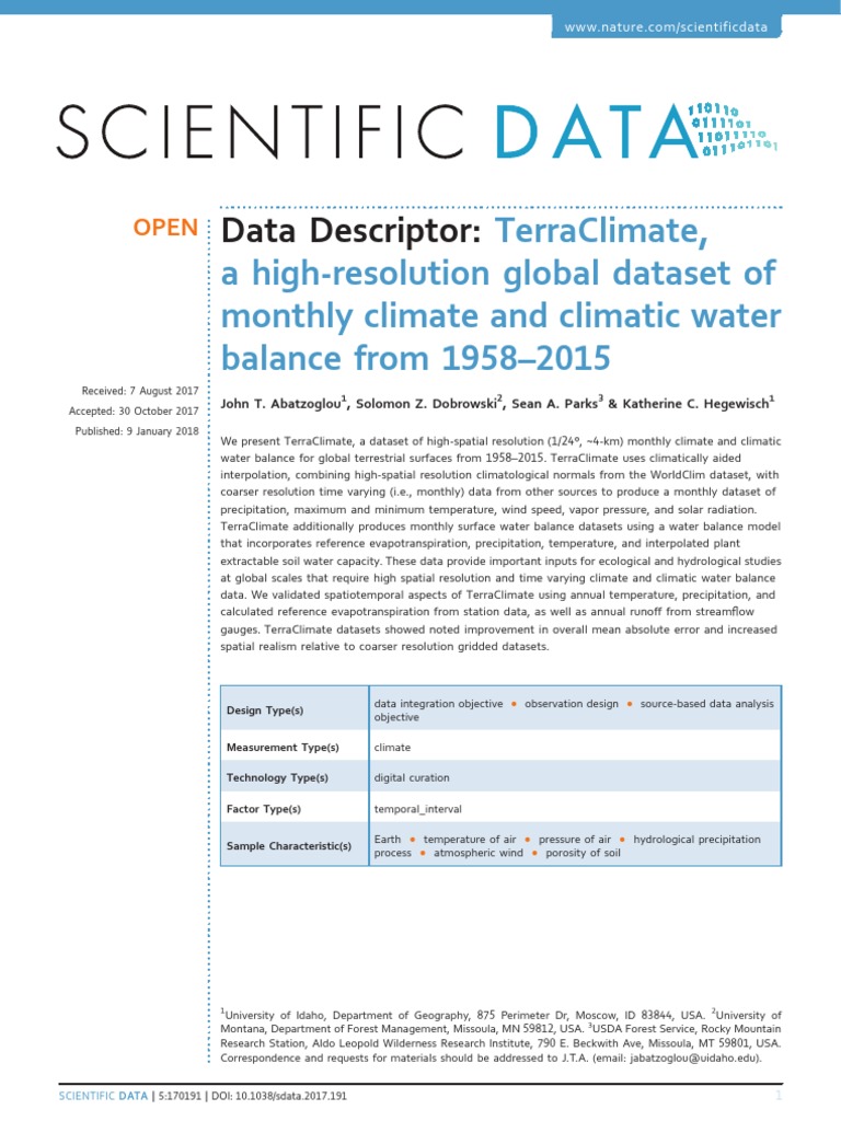 TerraClimate, A High-Resolution Global Dataset of Monthly Climate and ...
