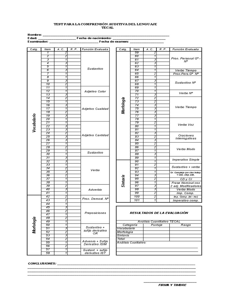 Test de Comprensión Auditiva TECAL | PDF | Unidades Semánticas ...