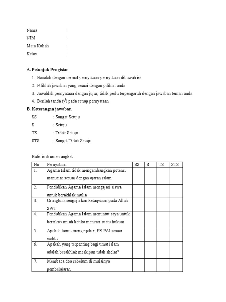 Contoh Angket | PDF