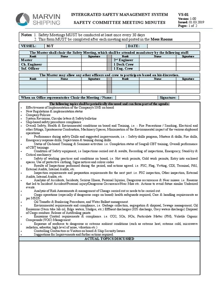Safety Committee Meeting Minutes Notes: 1 | PDF | Environmental Issues