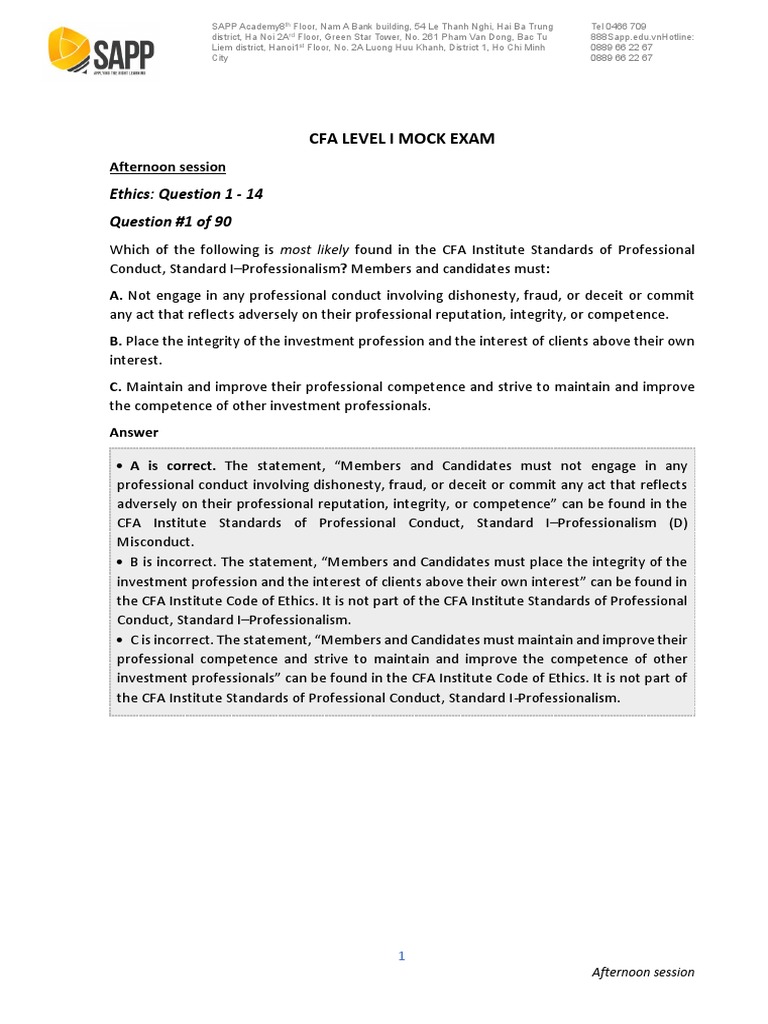 CFA Level I Mock Exam Questions | PDF | Exchange Rate | Financial Markets