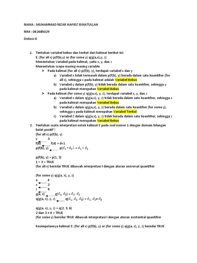 DISKUSI 6 Logika Informatika (M.nizaR) | PDF