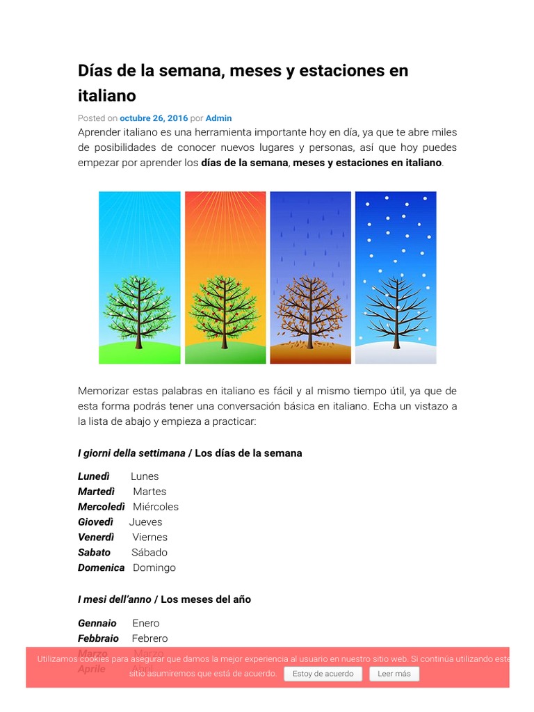 Días, Meses y Estaciones en Italiano | PDF | Cookie HTTP