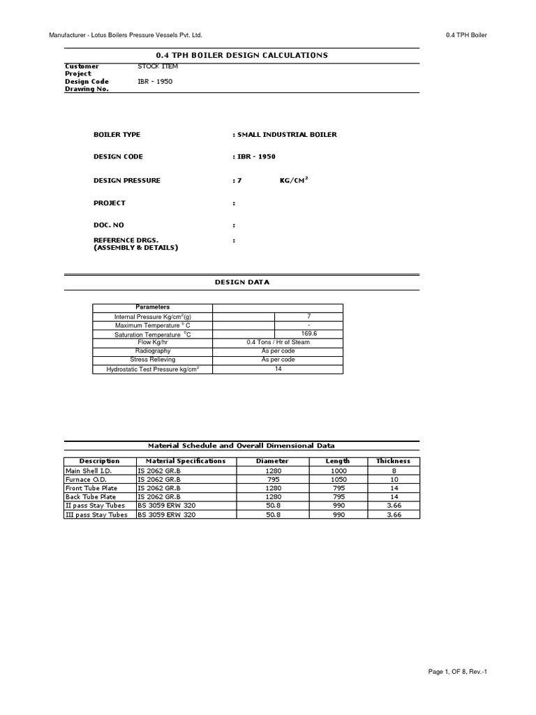400 KPH Boiler IBR Design Calculations - R1-6-2-13 | PDF | Boiler ...
