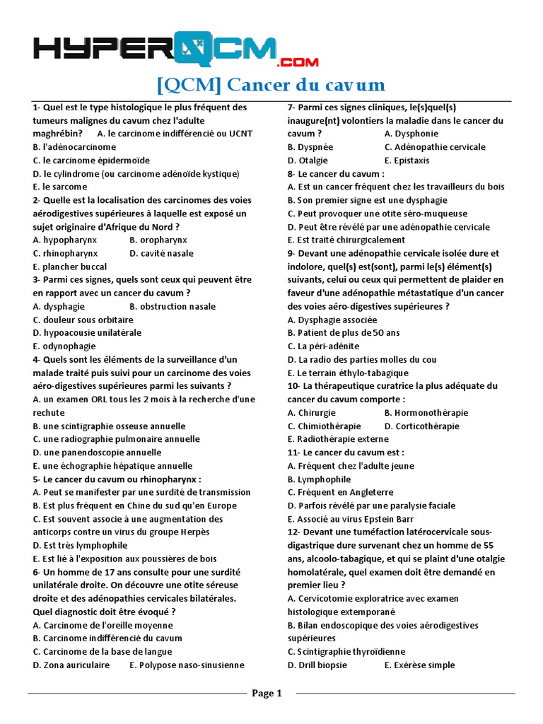 QCM - Cancer Du Cavum | PDF | Cancer | Médecine