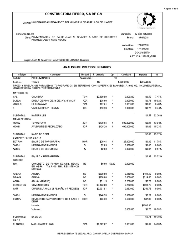 Matriz de Precios Unitarios | PDF