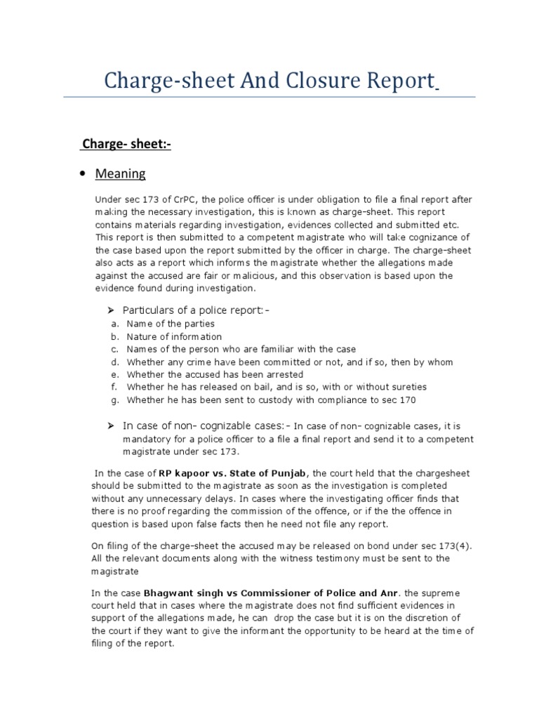 Charge-Sheet and Closure Report | PDF | Legal Action | Criminal Law