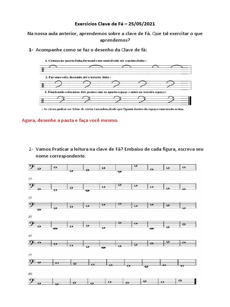 Exercícios Clave de Fá | PDF