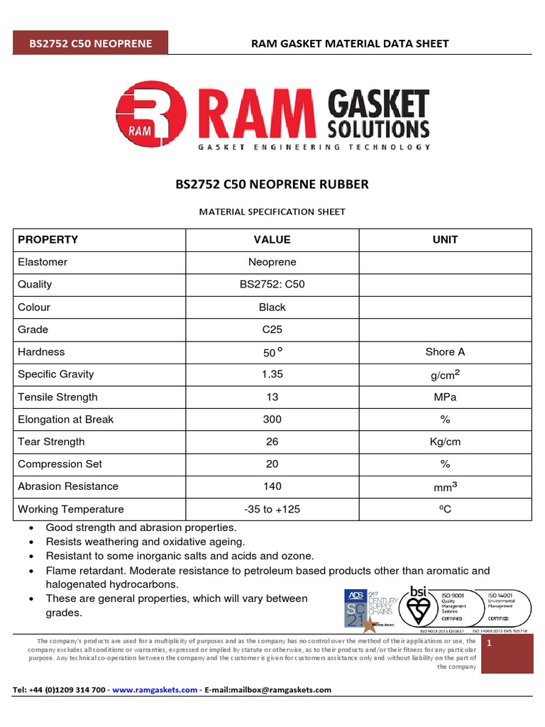BS2752 C50 Neoprene Rubber | PDF | Materials | Building Materials