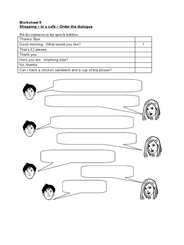 Worksheet 5 Shopping - in A Café - Order The Dialogue | PDF