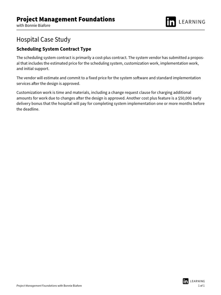 Hospital Case Study: Project Management Foundations | PDF