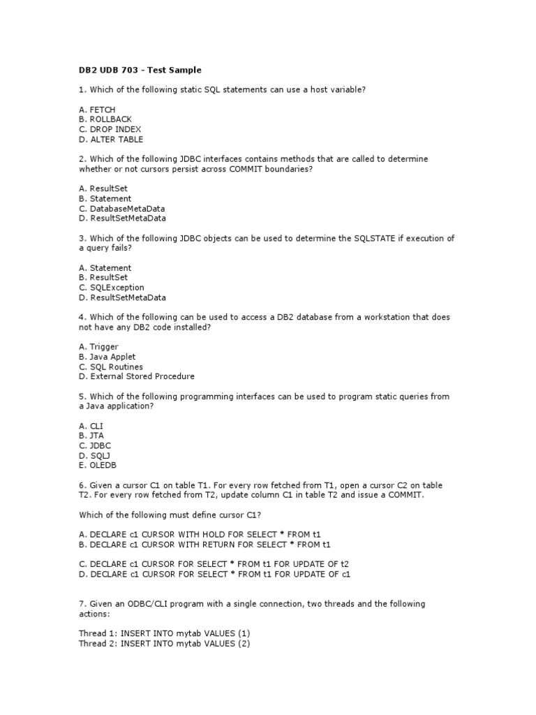 DB2 UDB 703 - Test Sample | PDF | Computer Data | Sql