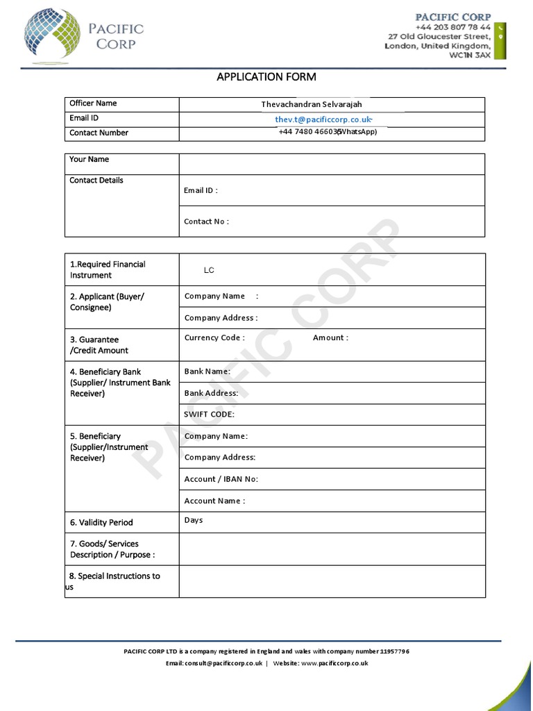 Pacific Corp: Application Form | PDF | Payments | Banking