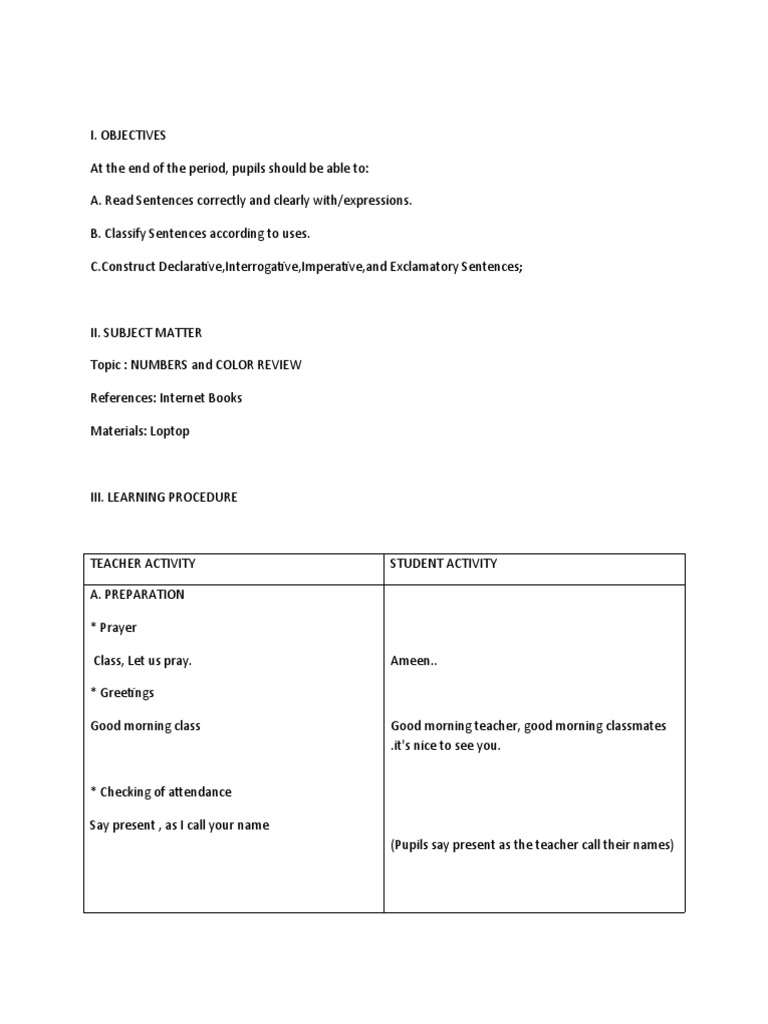 4 Kinds of Sentences Lesson Plan | PDF | Sentence (Linguistics) | Question