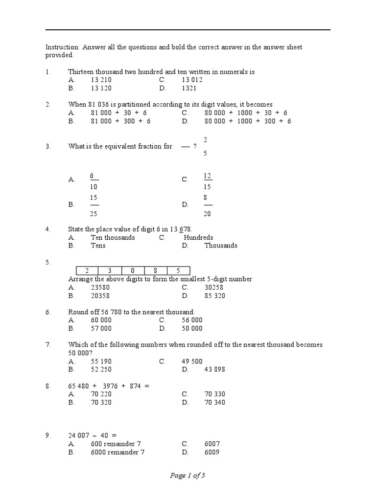 Math Quiz with Answer Key | PDF | Mathematics | Teaching Mathematics